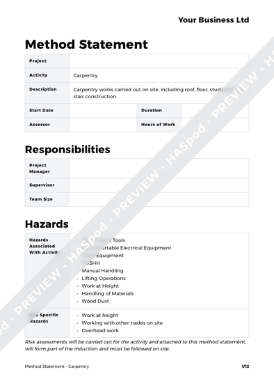 Carpentry Method Statement Template - HASpod