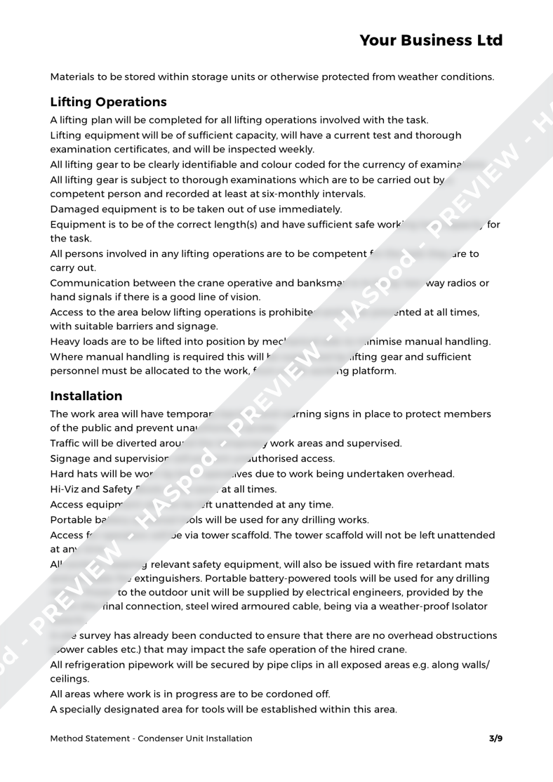 Condenser Unit Installation Method Statement Template - HASpod