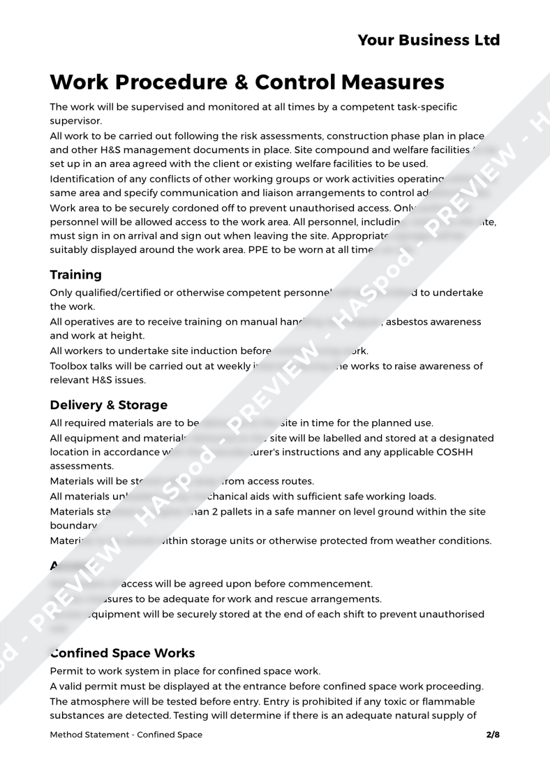 Confined Space Method Statement Template - HASpod