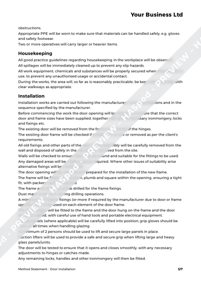 Door Installation Method Statement Template - HASpod
