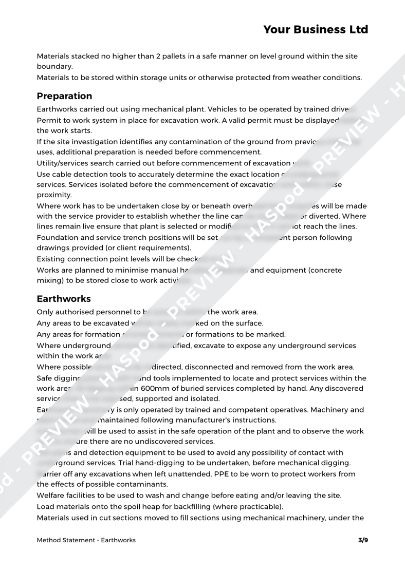 Earthworks Method Statement Template - HASpod