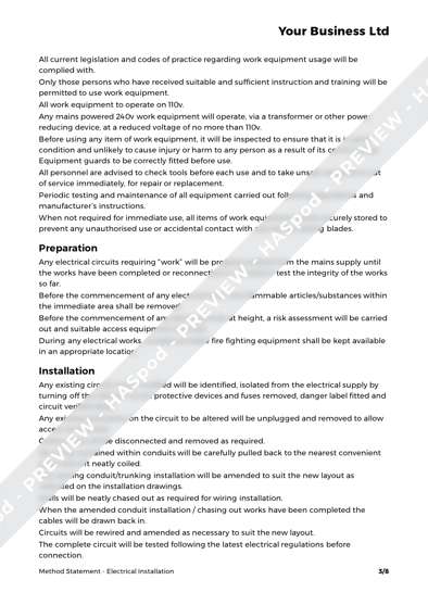 Electrical Installation Method Statement Template - HASpod