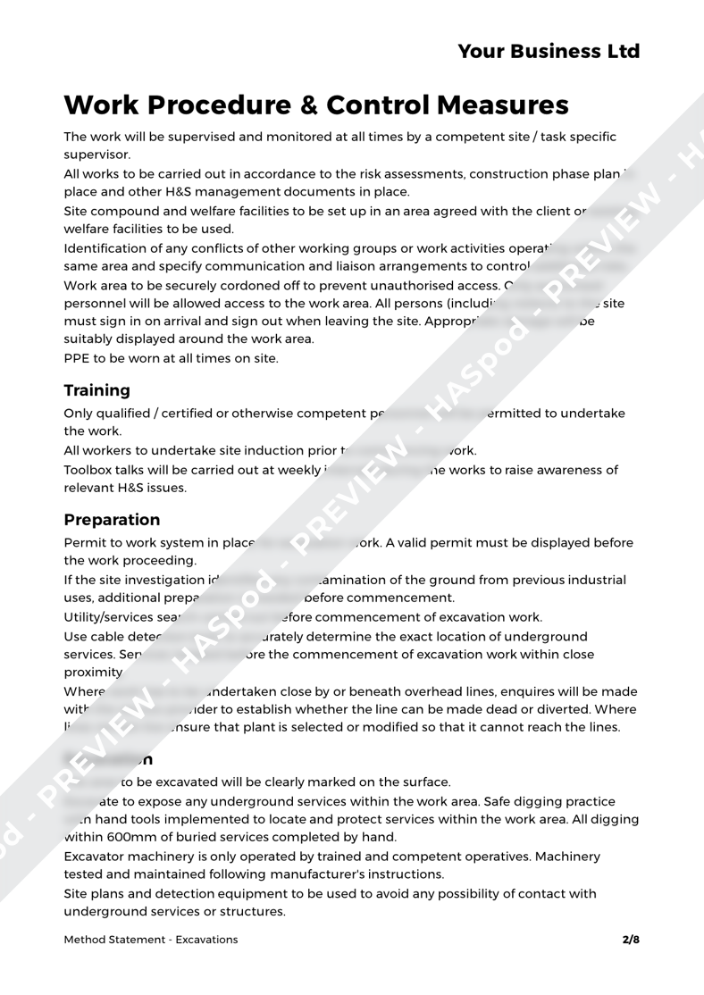 Excavations Method Statement Template - HASpod
