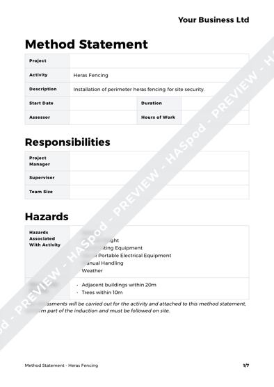 Heras Fencing Method Statement Template - HASpod