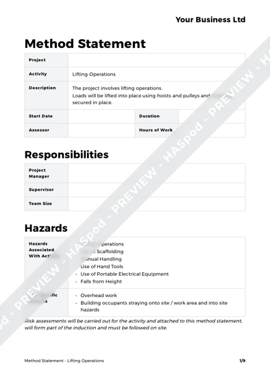Lifting Operations Method Statement Template - HASpod