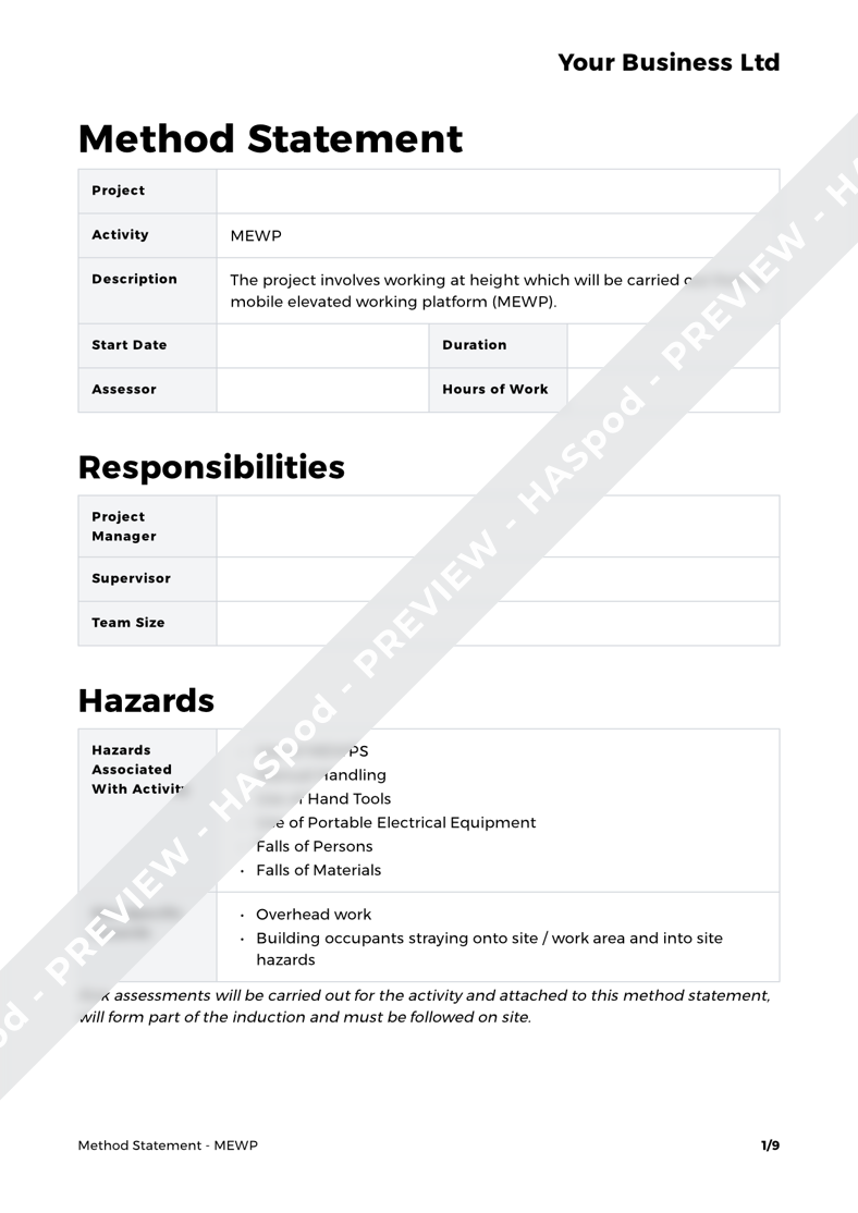MEWP Method Statement Template - HASpod