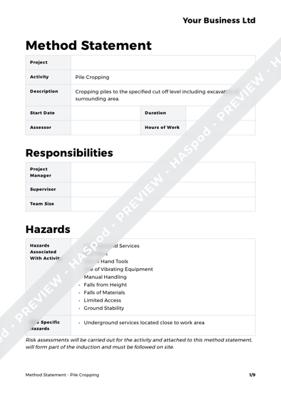 Pile Cropping Method Statement Template - HASpod