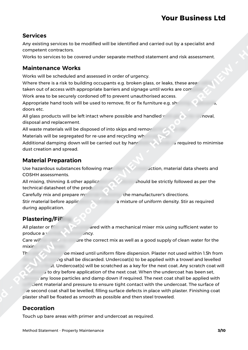 Property Maintenance Method Statement Template - HASpod