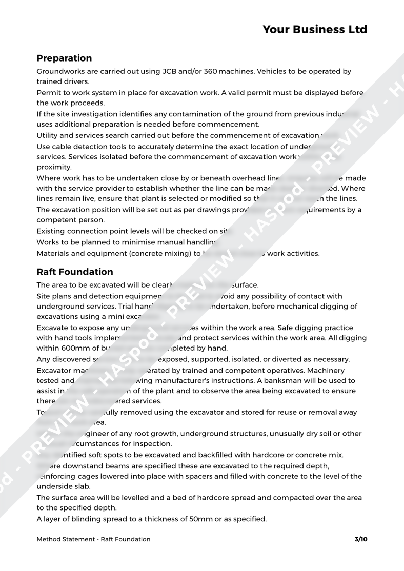 Raft Foundation Method Statement Template - HASpod