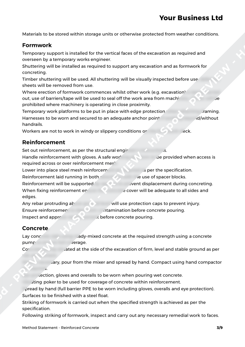 Reinforced Concrete Method Statement Template - HASpod