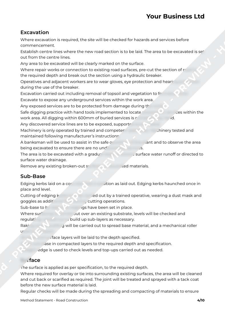 Road Construction Method Statement Template - HASpod