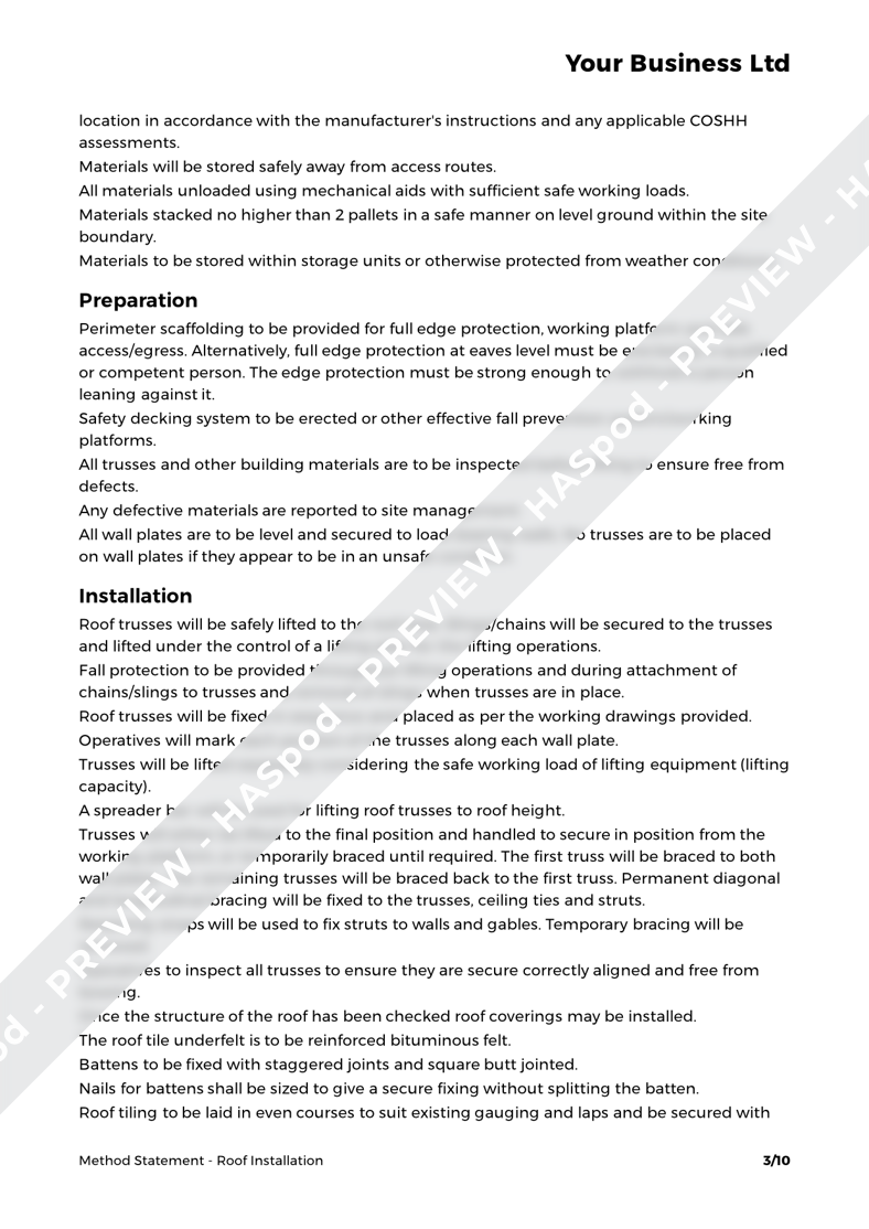 Roof Installation Method Statement Template - HASpod