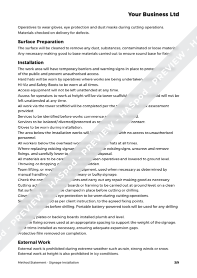 Signage Installation Method Statement Template - HASpod