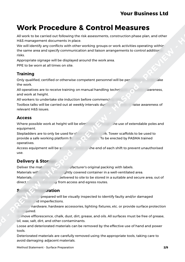 Surface Preparation Method Statement Template - HASpod