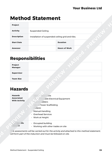 Suspended Ceiling Method Statement Template | Shelly Lighting