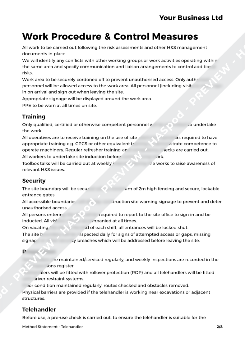 Telehandler Method Statement Template - HASpod