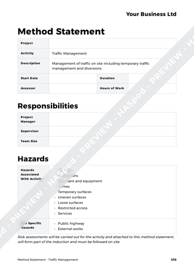 Traffic Management Method Statement Template - HASpod
