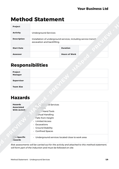 Underground Services Method Statement Template - HASpod