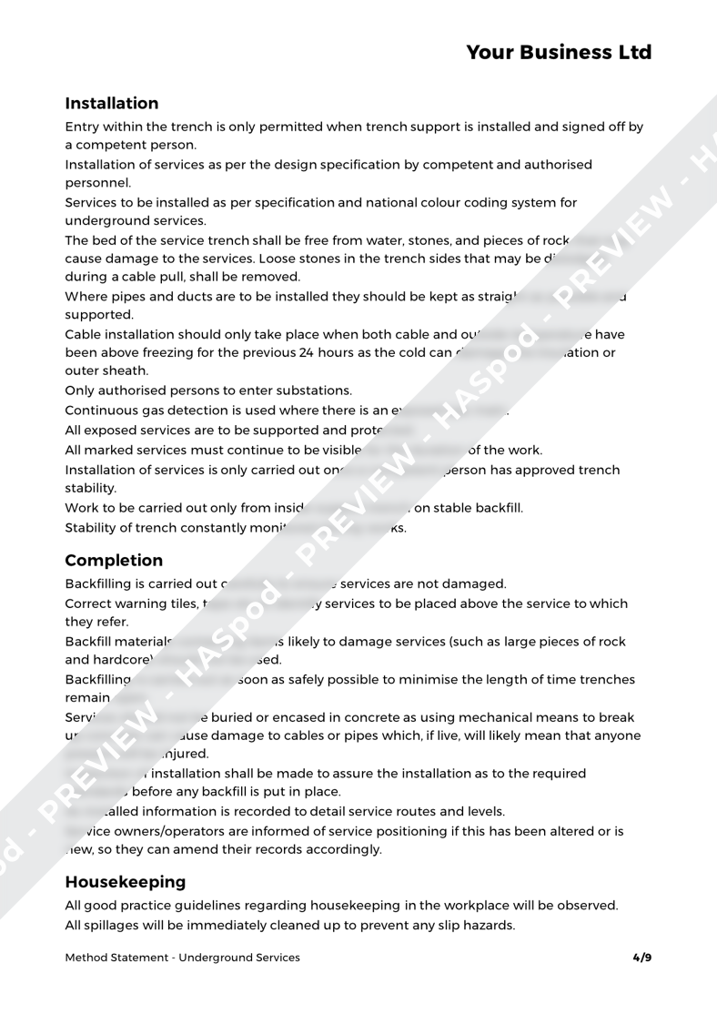 Underground Services Method Statement Template - HASpod