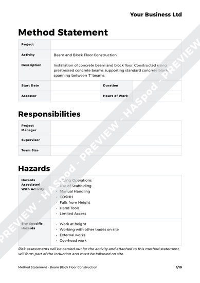 Beam Block Floor Construction Method Statement Template - HASpod