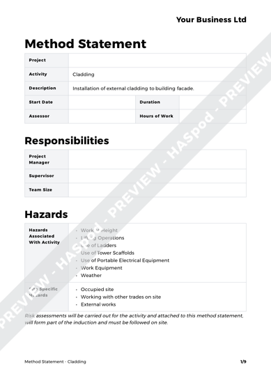 Cladding Method Statement Template - HASpod