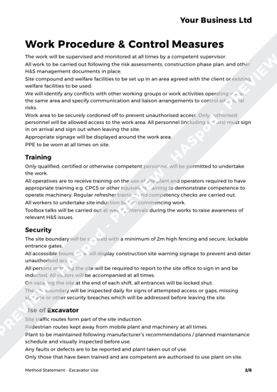 Excavator Use Method Statement Template - HASpod