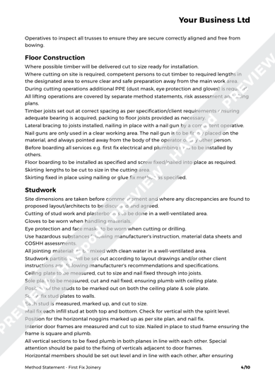 First Fix Joinery Method Statement Template - HASpod