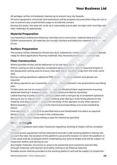 Floor Construction Method Statement Template - HASpod