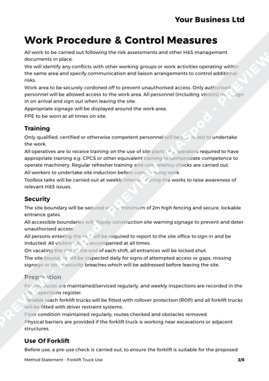 Forklift Truck Use Method Statement Template - HASpod