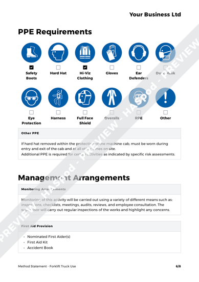 Forklift Truck Use Method Statement Template - HASpod