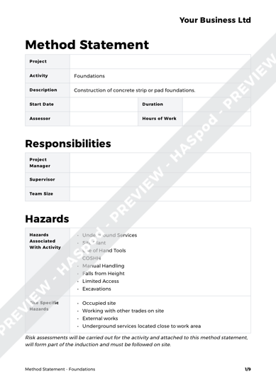Foundations Method Statement Template - HASpod