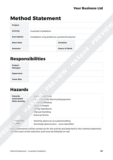 Guardrail Installation Method Statement Template - HASpod