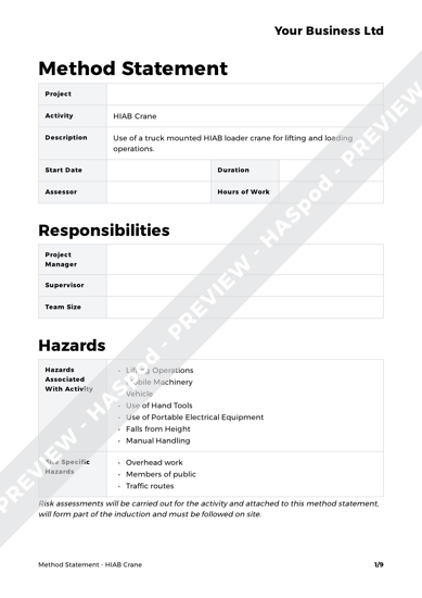 HIAB Crane Method Statement Template - HASpod