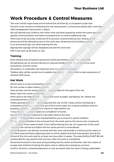 Hot Works Method Statement Template - HASpod