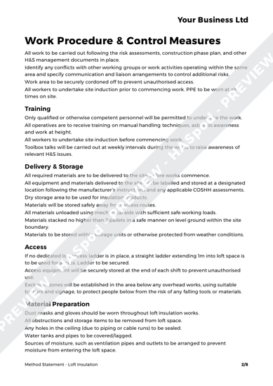 Loft Insulation Method Statement Template - HASpod
