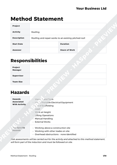Roofing Method Statement Template - HASpod