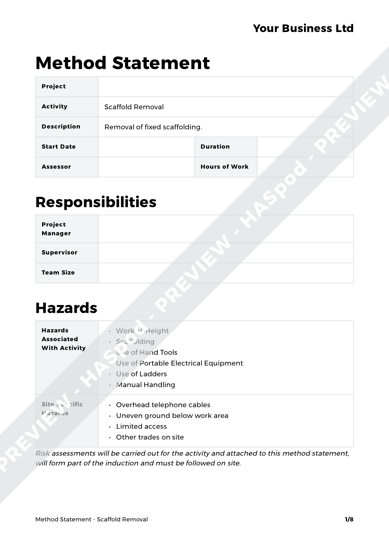 Scaffold Removal Method Statement Template - HASpod