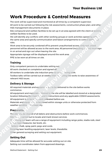 Setting Out Method Statement Template - HASpod