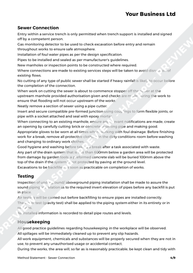 Sewer Connection Method Statement Template Haspod