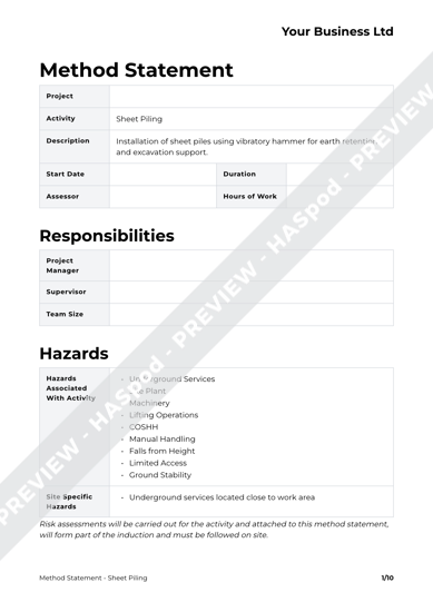 Sheet Piling Method Statement Template - HASpod