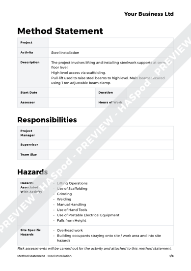 Steel Installation Method Statement Template - HASpod