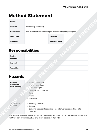 Temporary Propping Method Statement Template Haspod 9037