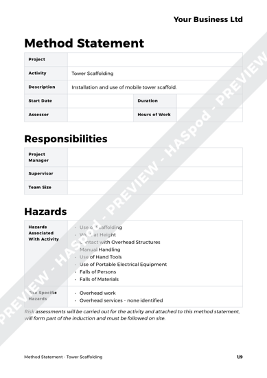 Tower Scaffolding Method Statement Template - HASpod