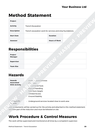 Trench Excavation Method Statement Template - HASpod