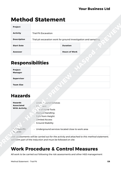 Trial Pit Method Statement Template - HASpod