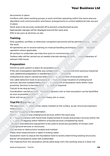 Trial Pit Method Statement Template - HASpod