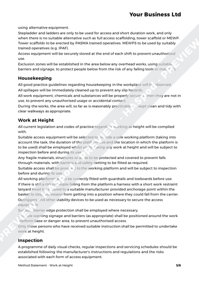 Work at Height Method Statement Template - HASpod