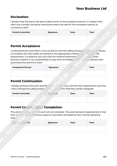 Confined Space Permit to Work Template - HASpod