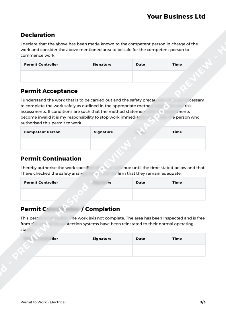 Electrical Permit to Work Template - HASpod