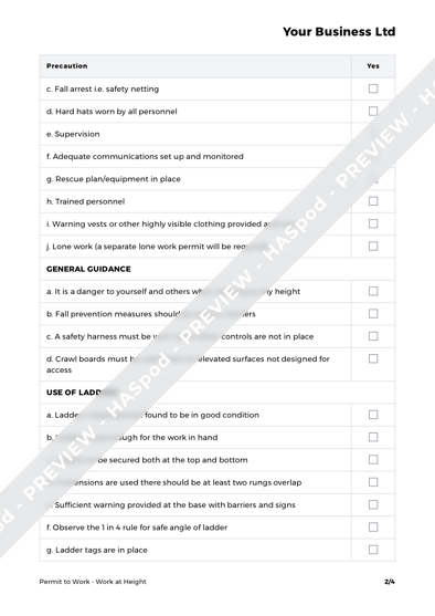 Work at Height Permit to Work Template - HASpod